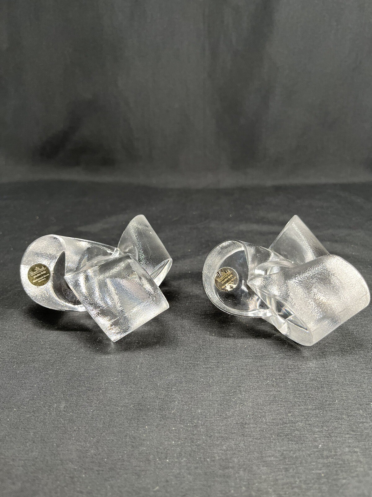 2 Rosenthal Glass Ribbon Bow, Pair of Candle Holders by Michael Boehm ...