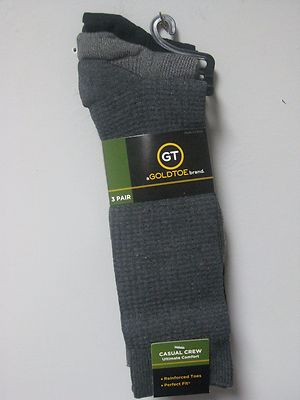 GT Goldtoe Men's 3-Pair Casual Crew Socks Black/Silver/Gray Shoe Size 6 ...