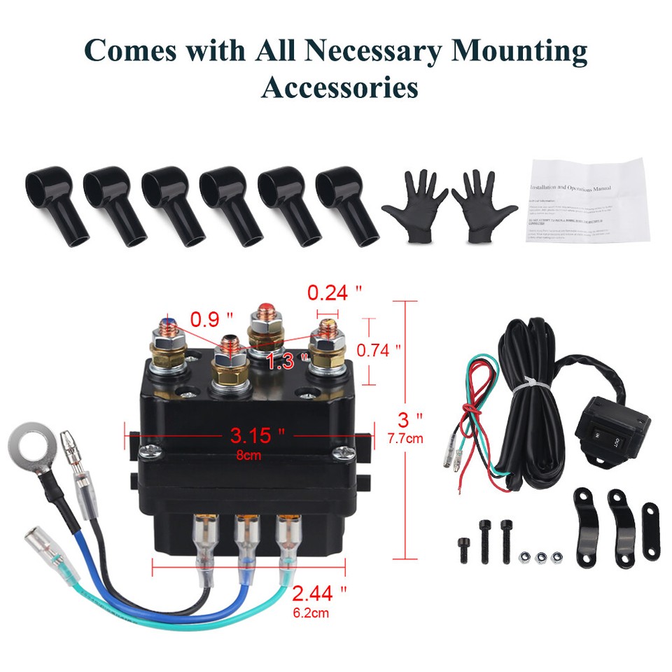 12V Solenoid Relay Contactor and Winch Rocker Thumb Switch Combo Set ...