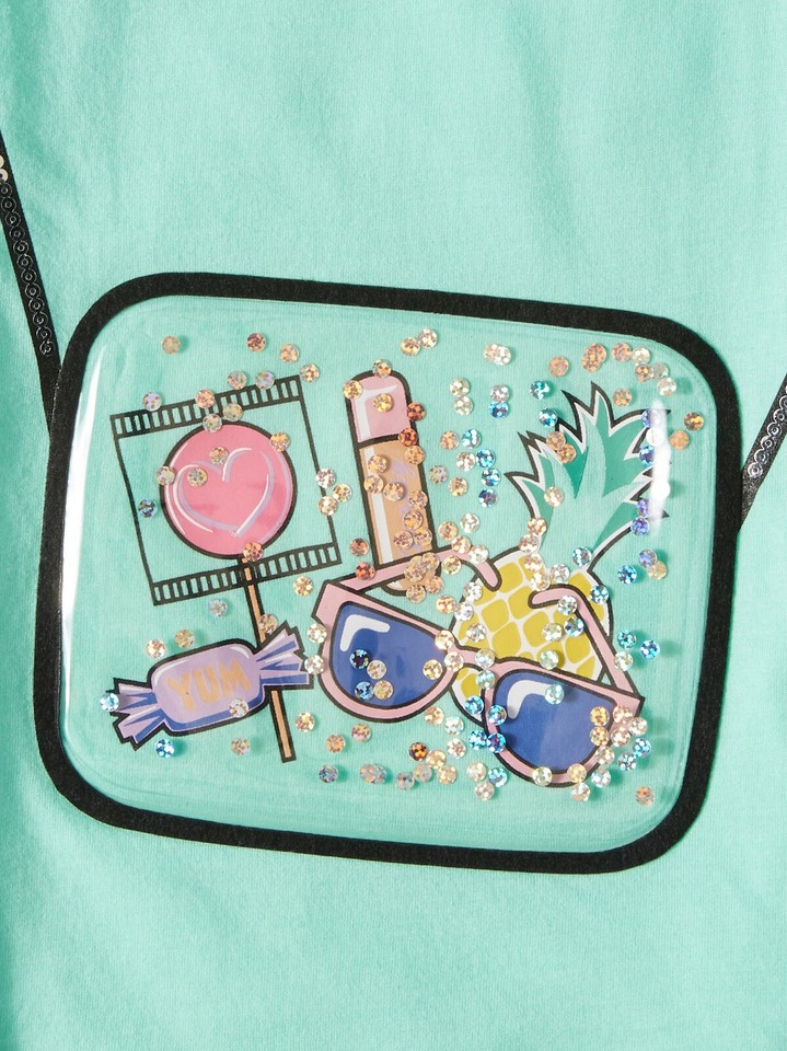 Wonder Nation Girls 3D Embellished Graphic T Shirt Purse X-SMALL 4-5 ...