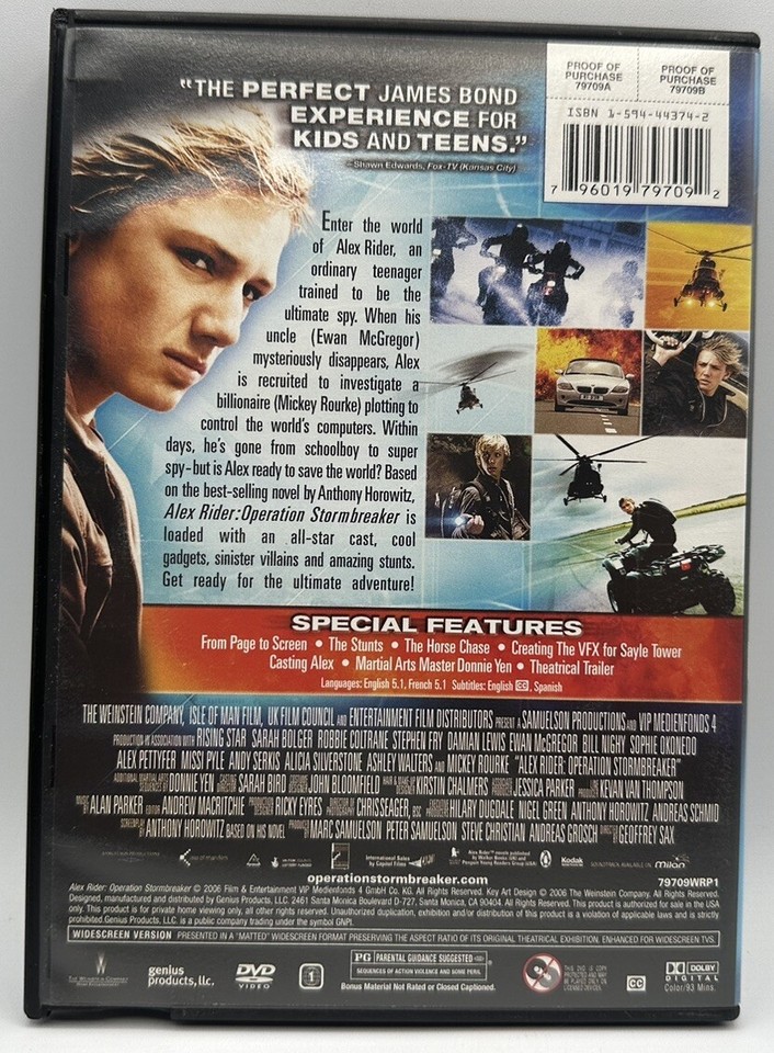 Alex Rider Operation Stormbreaker DVD Widescreen Ewan Mcgregor Mickey ...