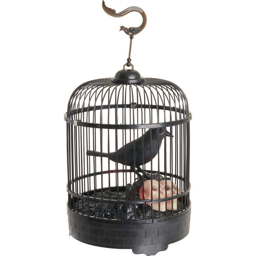 Animated Talking Raven in Cage Halloween Light Sound Party Prop ...