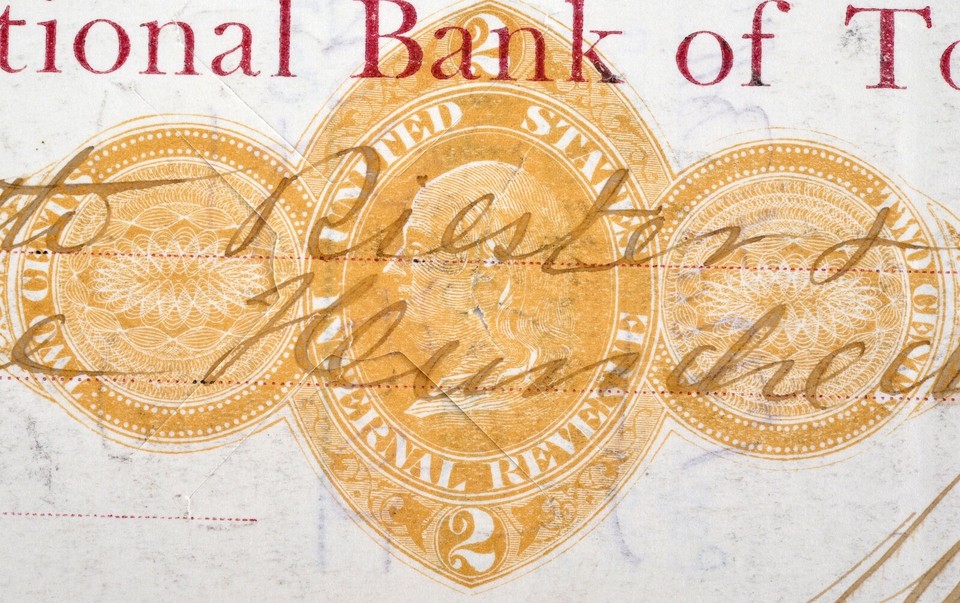 Vtg. 1875 CHECK National BANK of Towanda, Pennsylvania REVENUE Printed ...