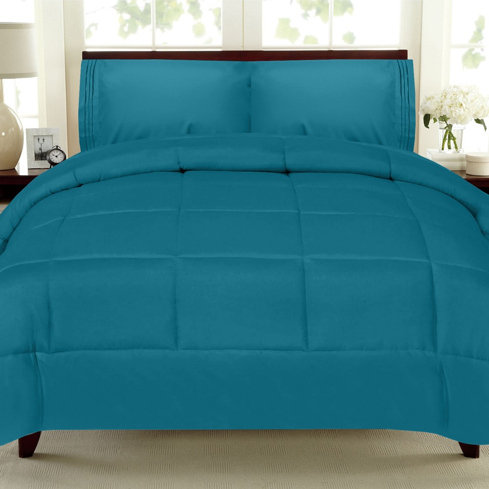 Solid Color Bed Comforter Polyester Fill Microfiber Covering All Sizes ...