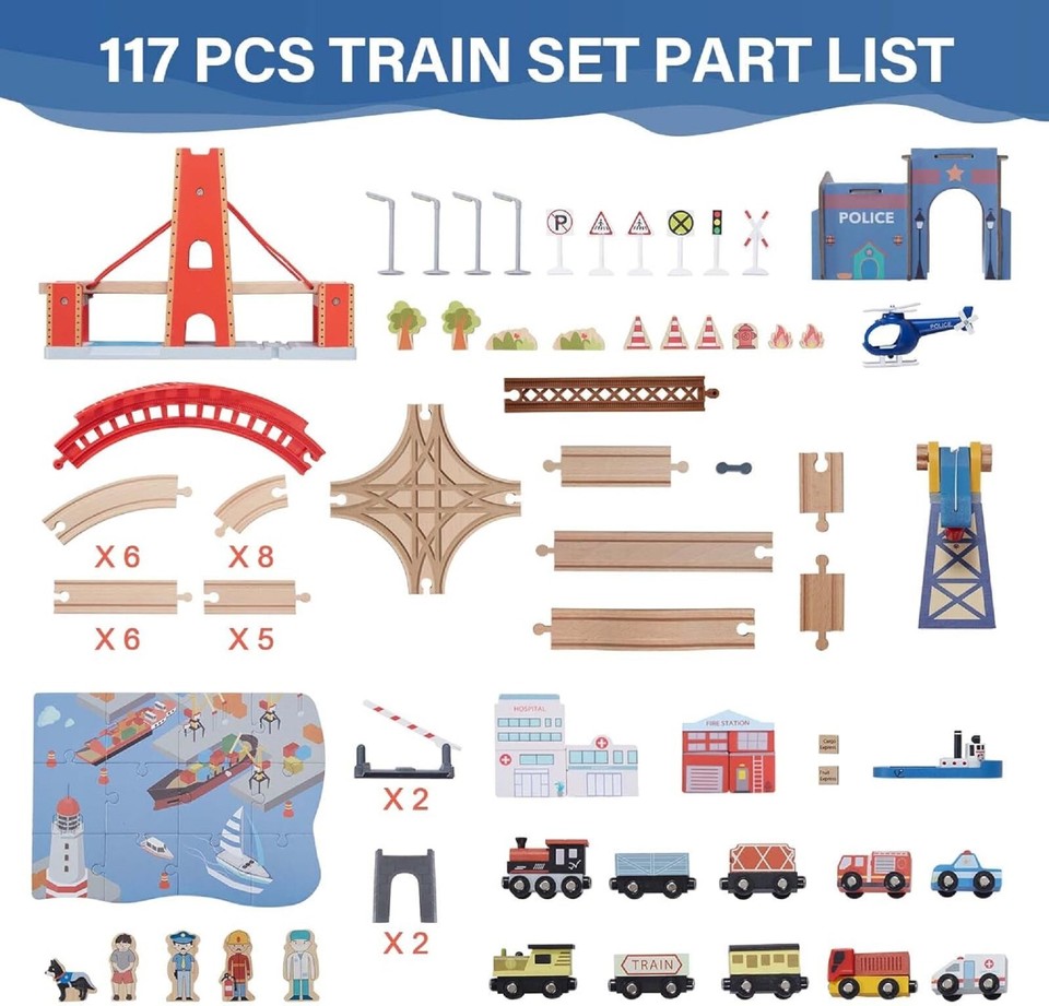 117Pcs Wooden Train Tracks Lot Railway Pieces Set Play for Thomas the ...