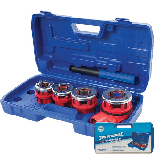 Silverline 6pc Pipe Threading Kit Bsp Thread Cutting Steel Threader ...