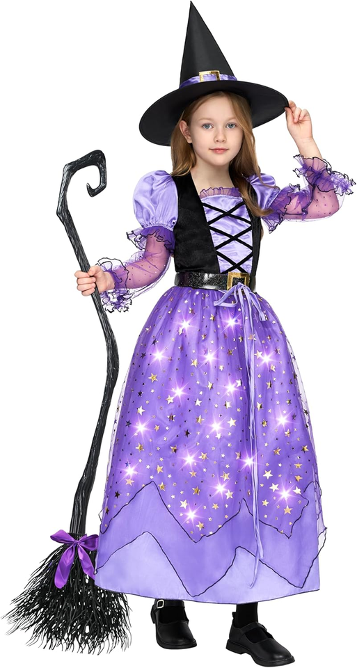 Girls Witch Costume, Light up Witch Costume Kids, Starry Dress for ...
