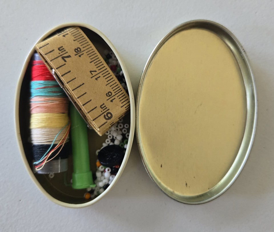 Vintage small tin sewing kit Elegant Lady | eBay