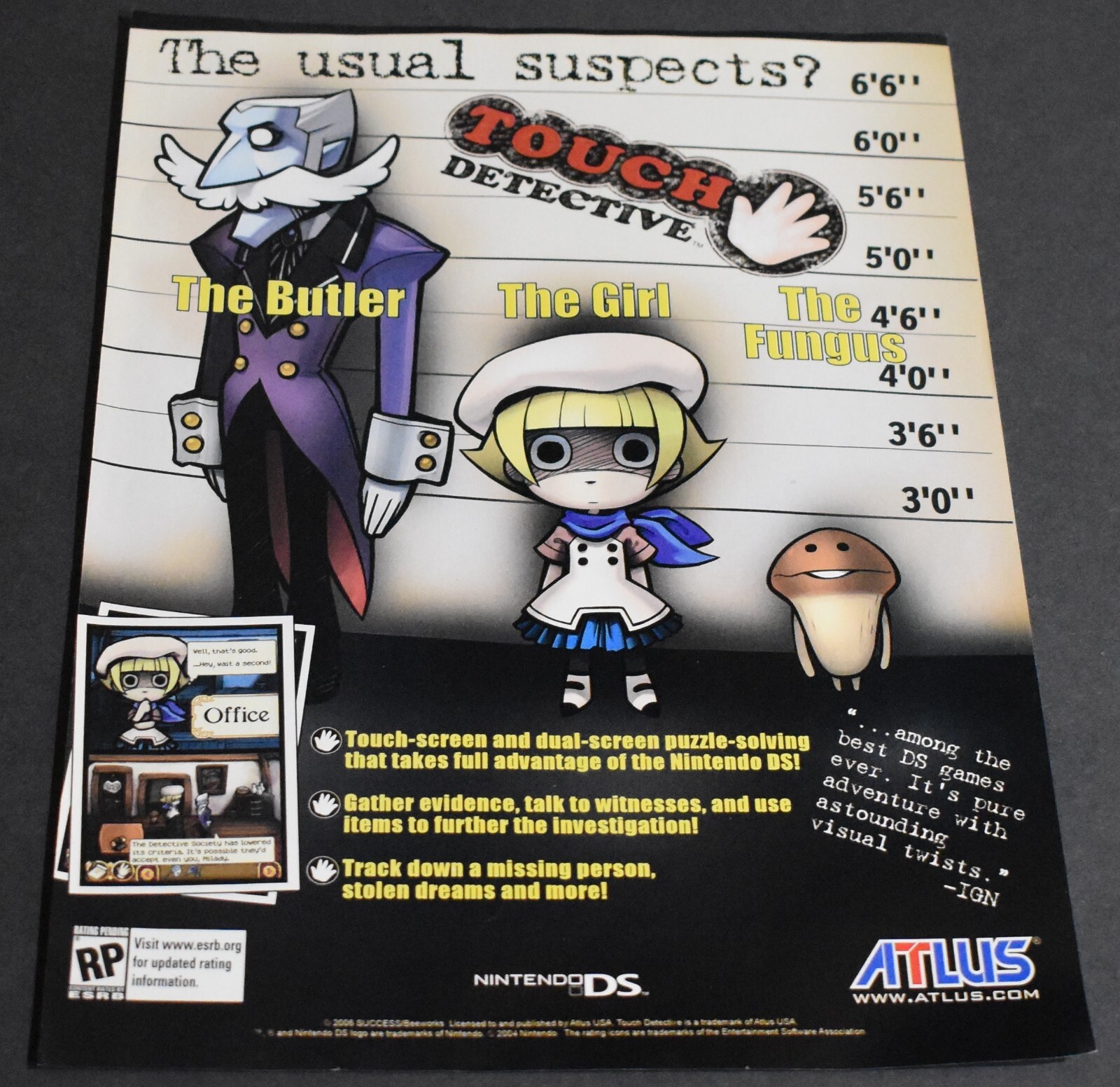 2005 Print Ad Nintendo DS Video Game Touch Detective Atlus Butler Girl ...