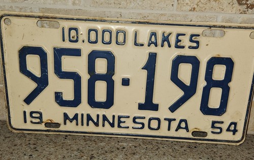 VINTAGE 1954 MN MINNESOTA LICENSE PLATE "958-198 | eBay