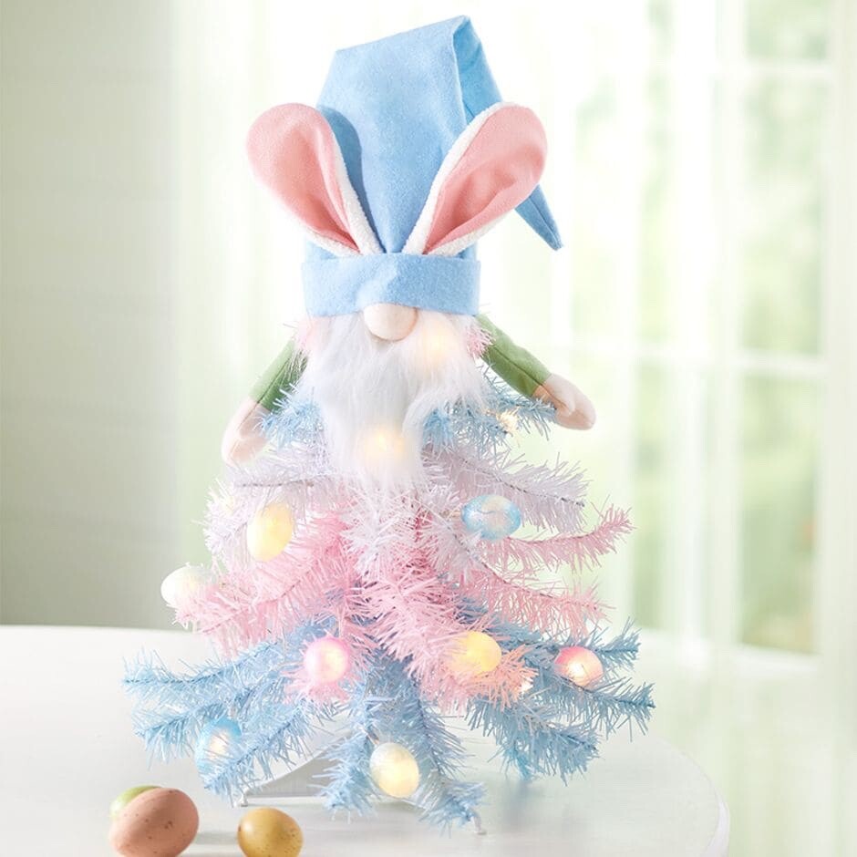 29" Lighted Gnome EASTER Bunny Rabbit Tree w/Colorful Pastel Lit Eggs ...
