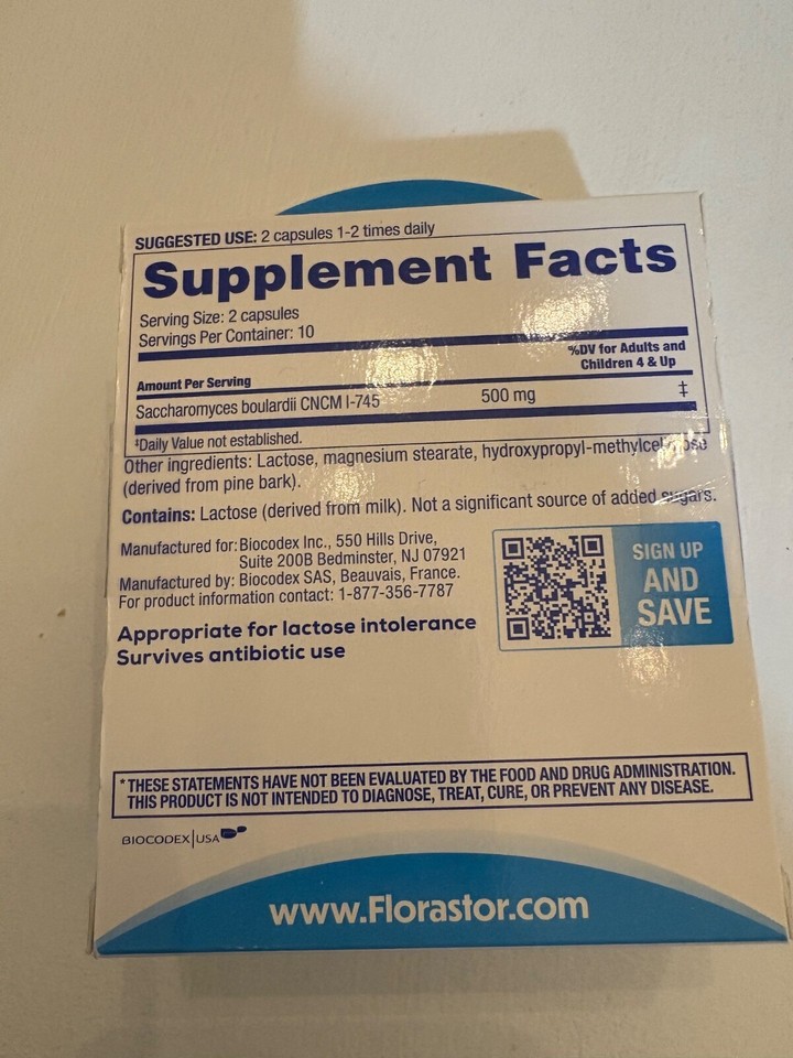 Florastor Dual Action Probiotic Vegetarian Capsules 20 EA - Exp 08/2026 ...
