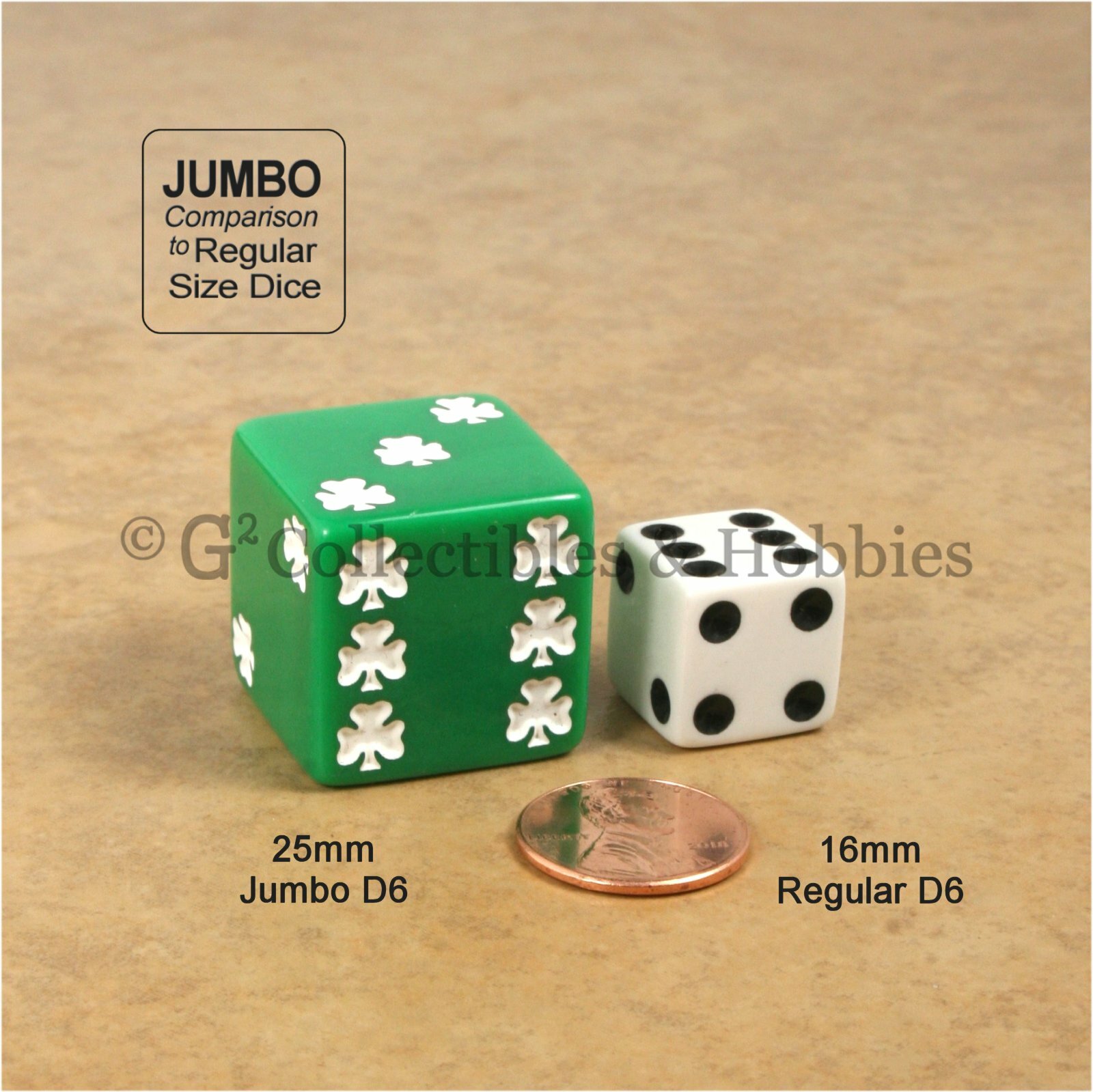 NEW 2 Lucky Shamrock Dice 25mm 1 inch Jumbo D6 Green & White Pair | eBay