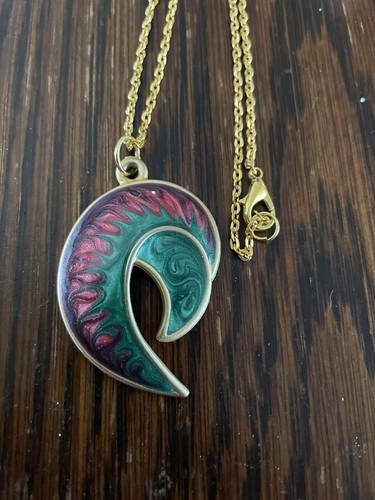 Repurposed Flaming Enameled Goldtone Pendant On New 16” Goldtone Chain ...