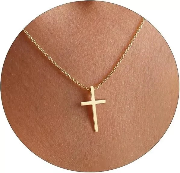 14K Gold Cross Necklace Chain for Women Dainty Minimalist Simple Cross ...