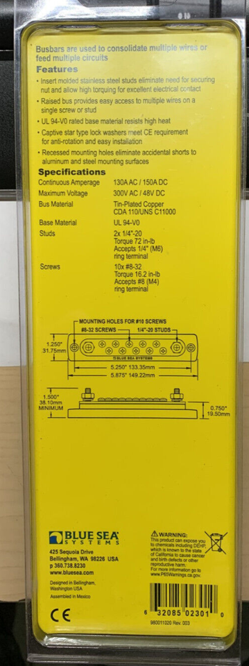 Blue Sea 2301 150a BusBar | eBay
