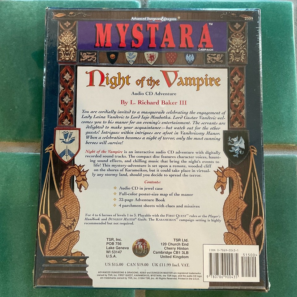 Mystara NIGHT of the VAMPIRE Box Set TSR AD&D Dungeons & Dragons New in ...