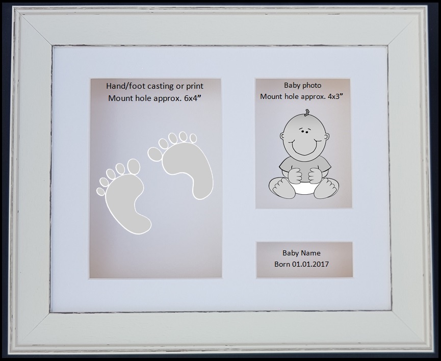 3D Box Deep 10x8" Rustic White Picture Frame Baby Cast Medal - 3 Window ...
