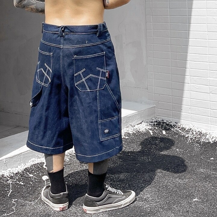 Mens Loose Denim Shorts Gangsta Chicano Hip-Hop Knee-Length Pants Baggy ...