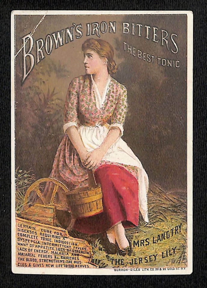 Victorian Trade Card Brown's Iron Bitters For Females Mrs. Langtry w ...