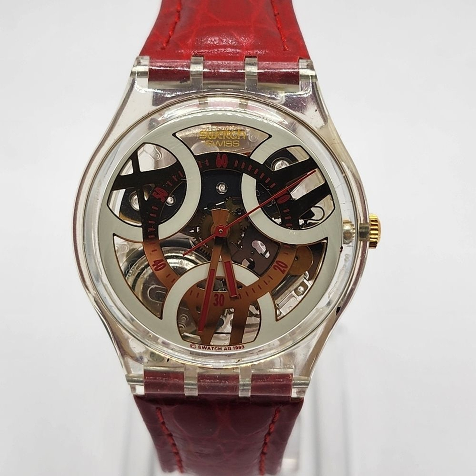 Vintage Swatch Watch skeleton Standard Feuer GK177 1993 red leather ...