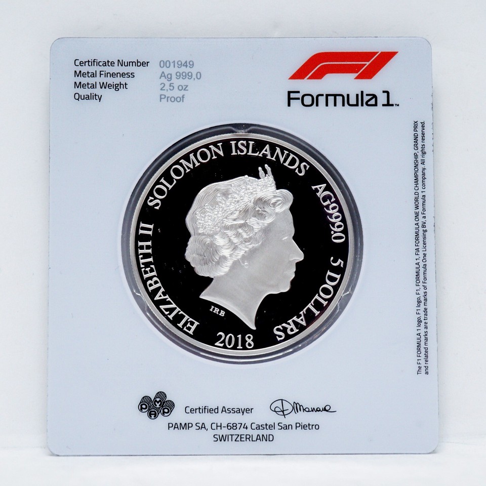 2018 Solomon Islands Formula 1 Proof 2.5-oz .999 Silver Coin w/COA ...