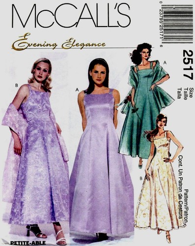 McCalls 2517 Dress Misses Evening Formal Crinoline Stole Sewing Pattern ...