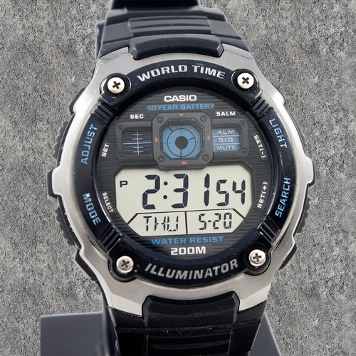 Casio Men's 200M WR 5 Alarms World Time 10 Year Battery Watch AE2000W ...