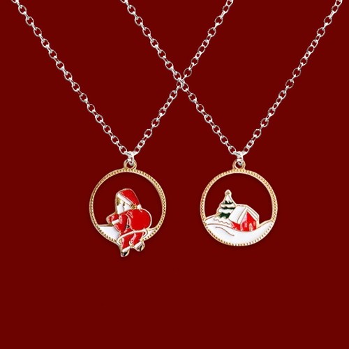 Simple Enamel Moon Santa Claus Pendant Necklace Clavicle Chain ...