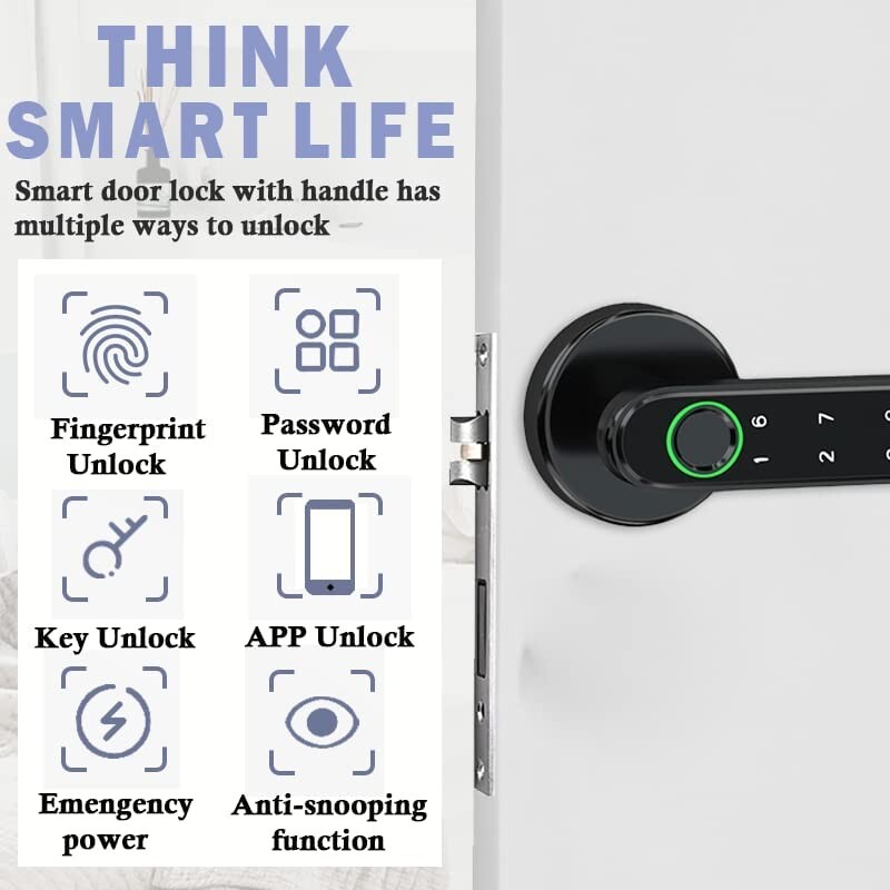 Fingerprint Smart Door Lock APP Control Biometric Door Lock with Handle ...