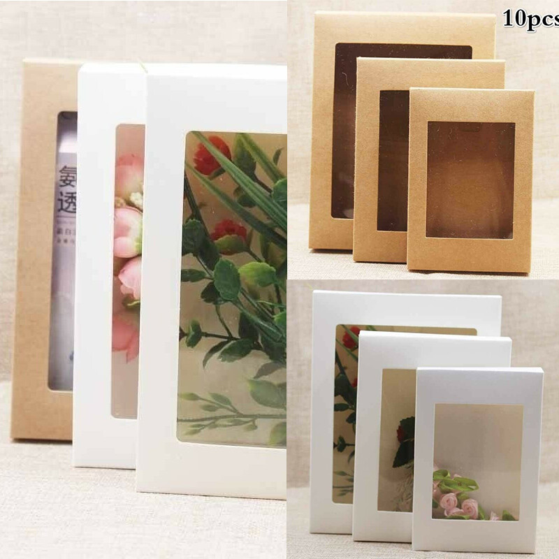 10PC Kraft Paper Gift Windows Box Package Wrap with Clear PVC Window ...