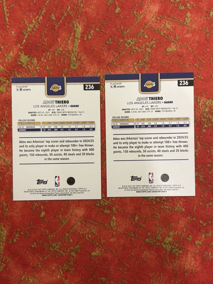 2025-26 Topps Adou Thiero Season Tip-Off & Base 236 RC Rookie Los ...