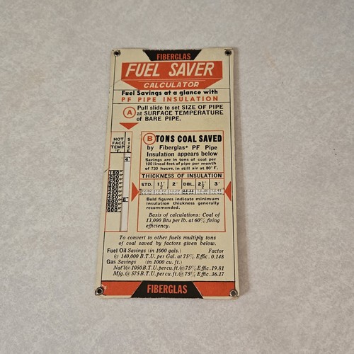 Fiberglass Calculator Slide Rule PF Pipe Insulation Owens Corning Vtg ...