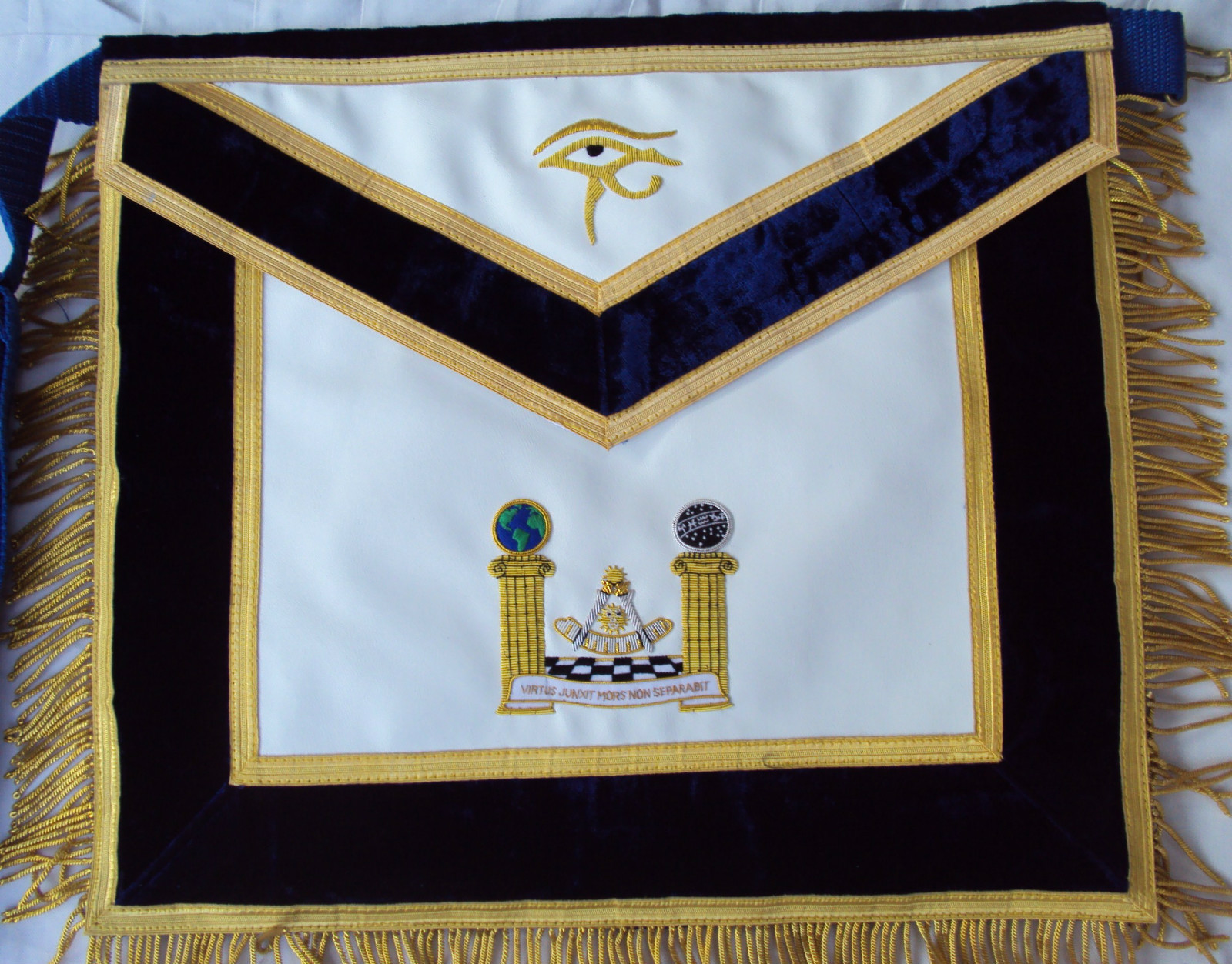 HAND EMBROIDERED MASONIC CUSTOM PAST MASTER APRON DAX-12 GOLD / SILVER ...