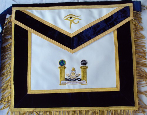 HAND EMBROIDERED MASONIC CUSTOM PAST MASTER APRON DAX-12 GOLD / SILVER ...
