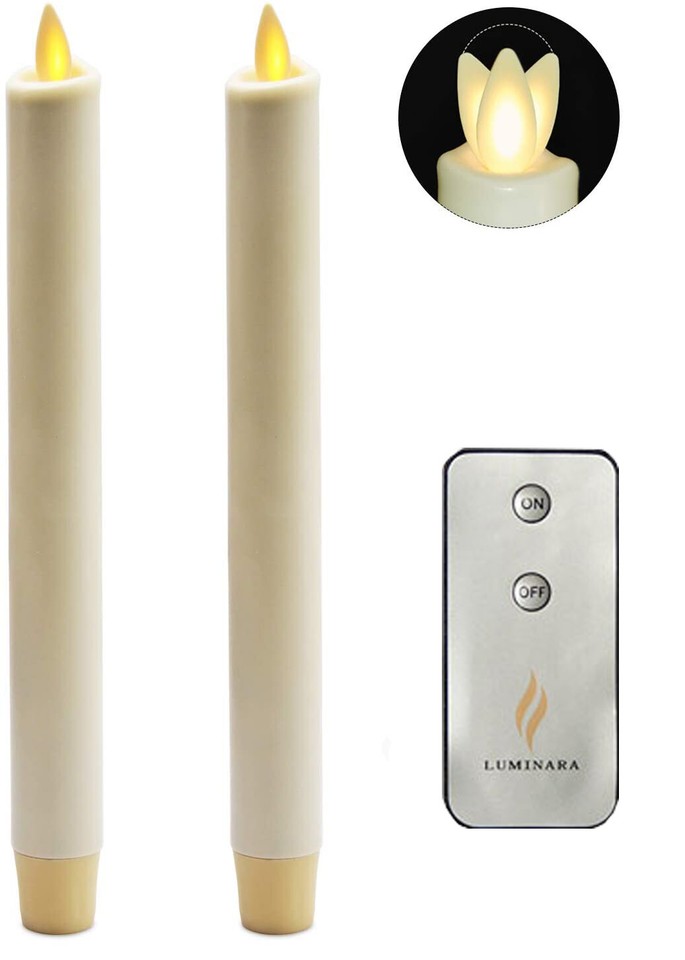 Luminara LED Flameless Battery Operated Taper Candles Remote Ivory Set of Two | eBay