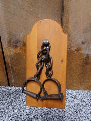 ANTIQUE OLD WROUGHT IRON LEG CUFFS ANKLE PRISONER SHACKLES CHAIN | eBay