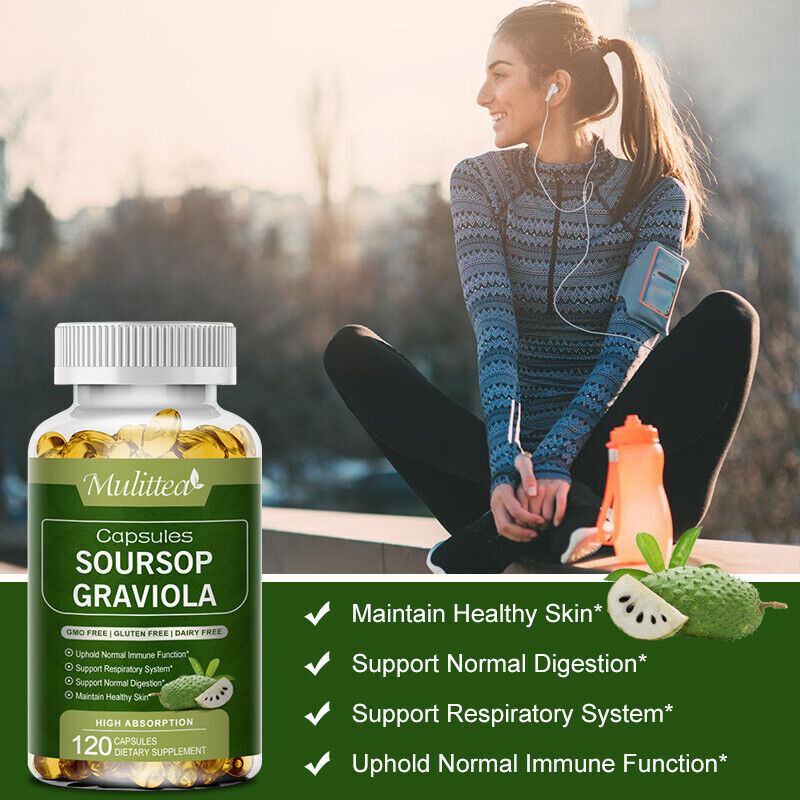 Soursop Graviola Capsules Leaf&Fruit Extract 120Capsules High Potency ...
