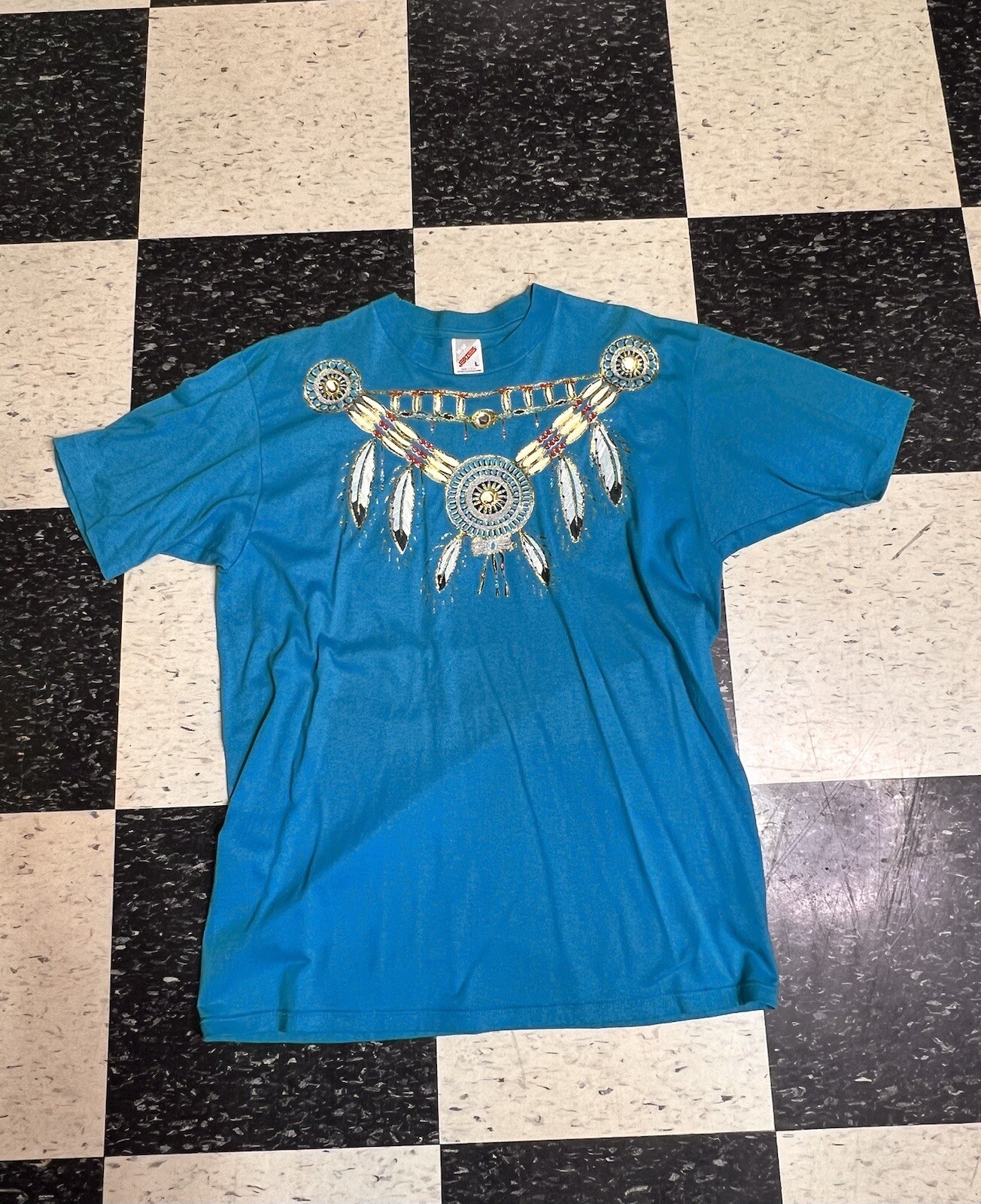 Vtg 90s Jerzees Native American sparkle bling gaudy a… - Gem