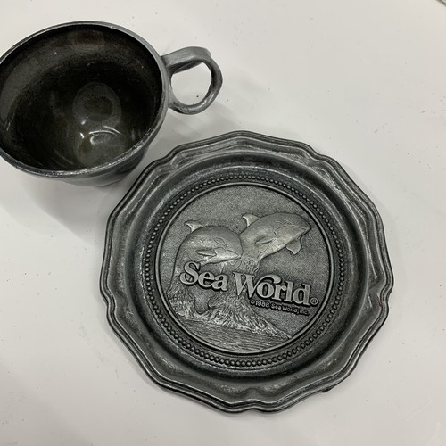 Sea World 1988 Vintage SeaWorld Pewter Souvenir Tea Cup And Plate-VERY ...