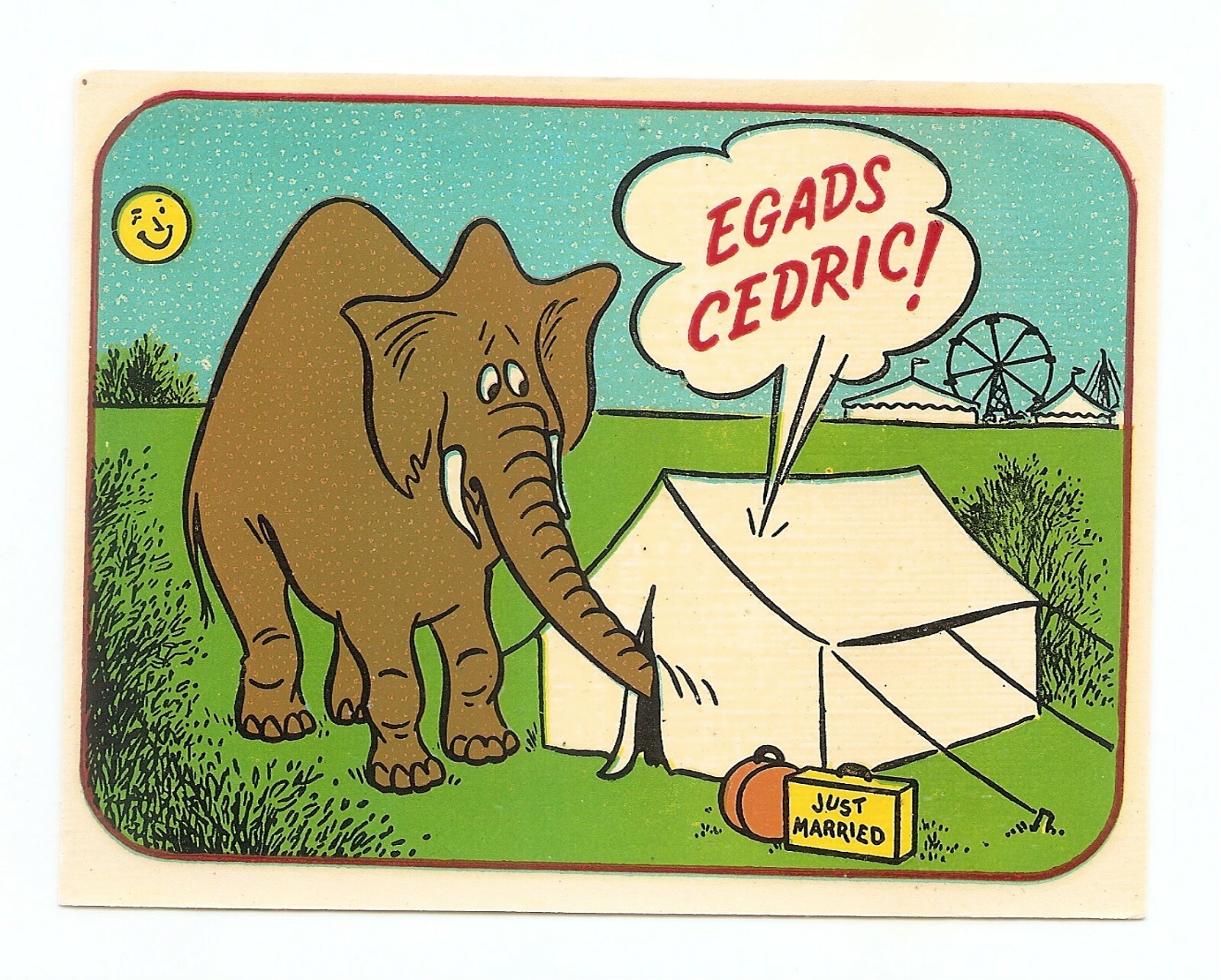 1950's SOUVENIR TRAVEL DECAL "EGADS CEDRIC COMIC.", ORIGINAL AUTO CAR ...