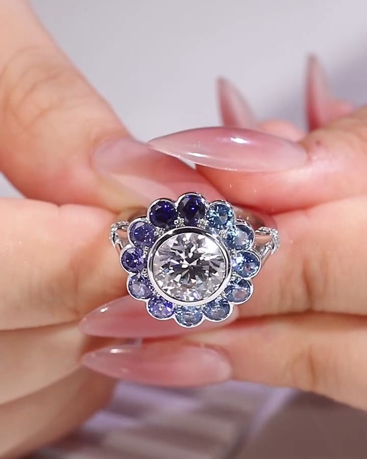 Fancy 1.60Ct White Round Cut Moissanite Bezel With Halo 925 Sterling ...