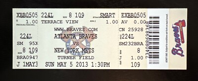 Atlanta Braves Ticket Stub New York Mets May 5 2013 5/5/13 | eBay