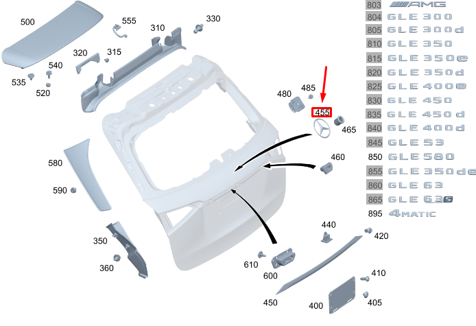 MERCEDES-BENZ GLE W167 Rear End Door Mercedes Star A1678171200 NEW ...