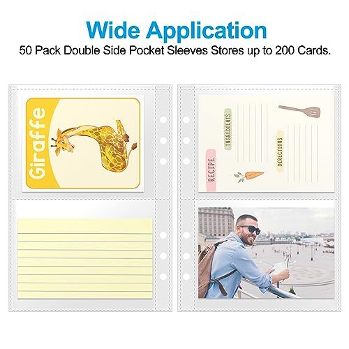 A5 Index Card Sleeves Binder Sheets - 50 Pack | Clear 3.9 x 5.1 in ...