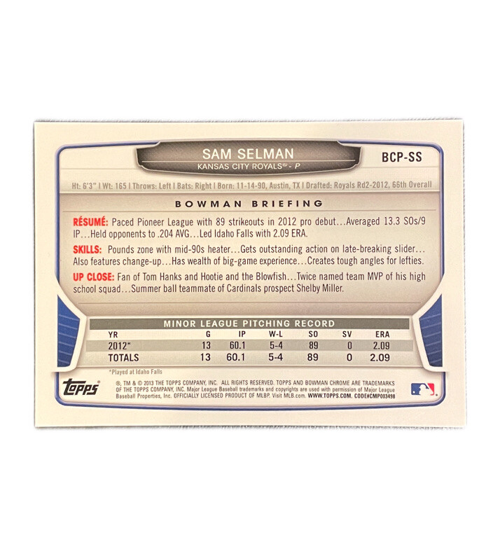 Sam Selman 2013 Bowman Chrome RC Rookie Auto Royals | eBay