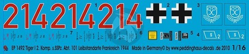 Peddinghaus 1/16 Tiger I Tank Markings s.SS-Pz.Abt.101 LSSAH France ...
