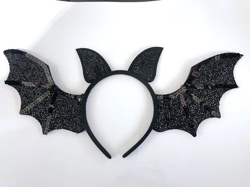 BLACK SEQUIN BATS WINGS EARS HALLOWEEN Fancy Dress Headband BAT GIRL ...
