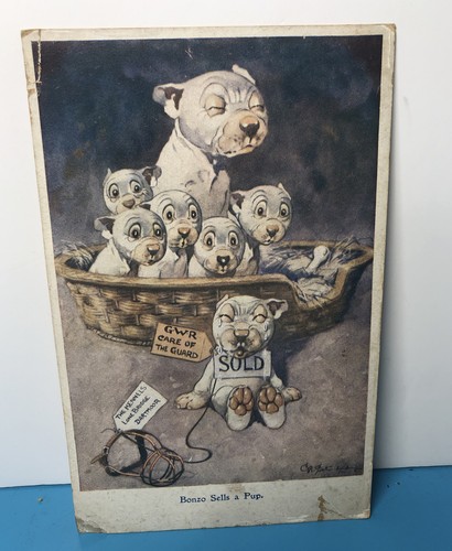 Vintage Bonzo The Dog Postcard By George Studdy Bonzo Sells A Pup | eBay UK