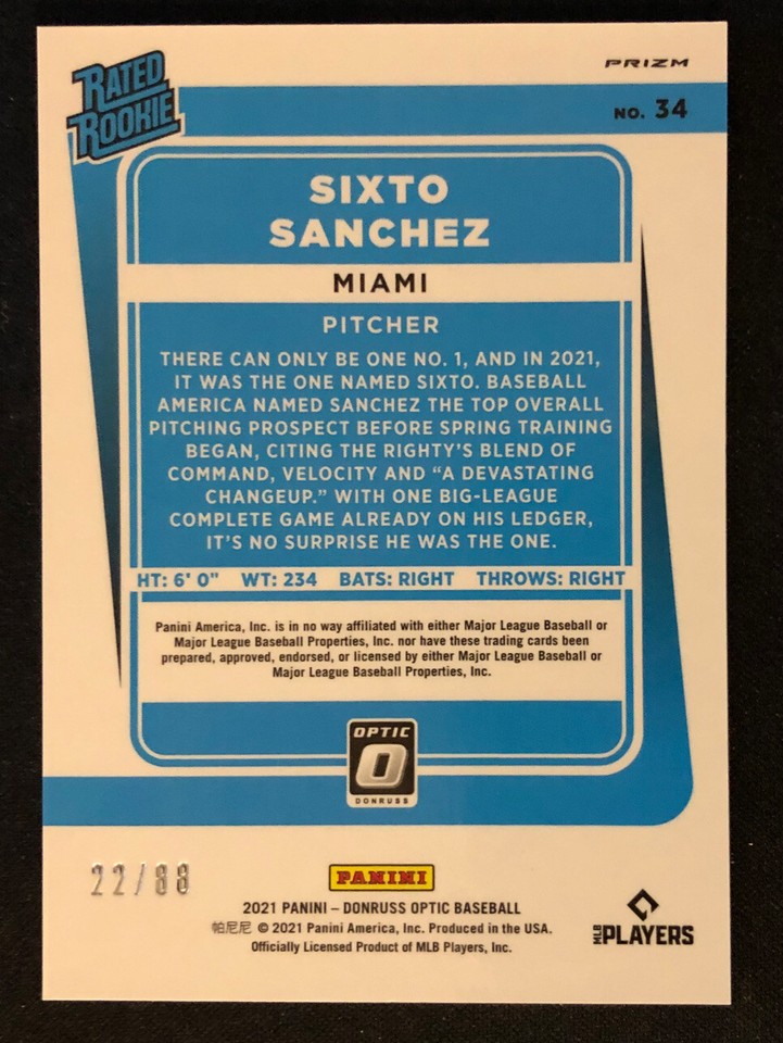2021 Donruss Optic Sixto Sanchez RC Miami Rated Rookie Green Dragon /88 ...